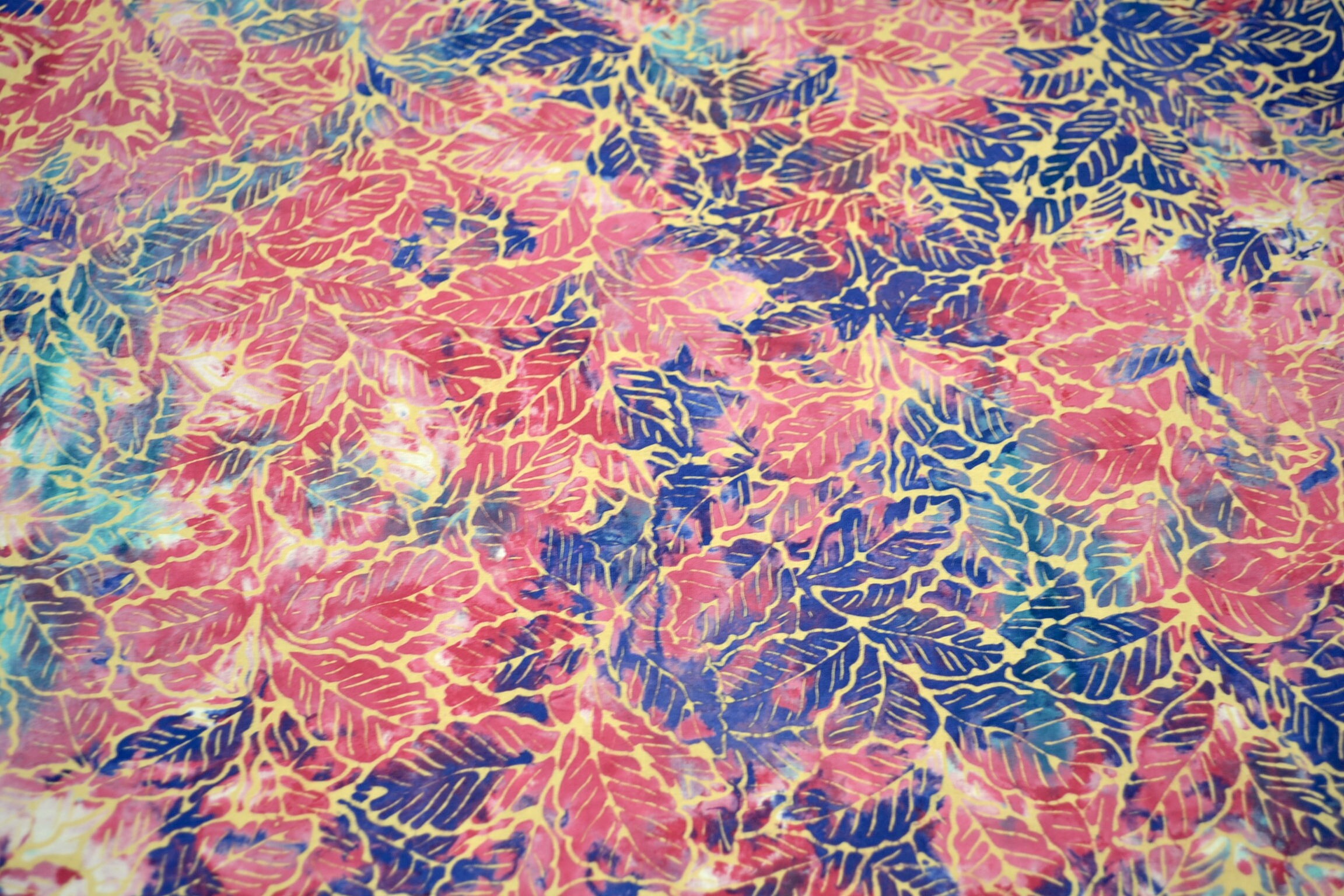 Vintage Batik Fabric Blue and Pink Leaf Print Cotton - Etsy