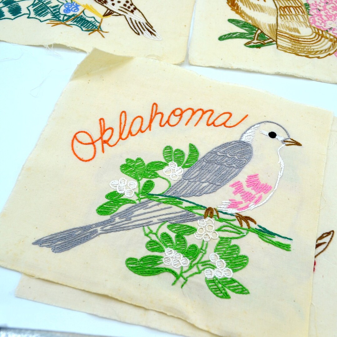 Vintage Quilt Square Embroidered State Birds and Flowers CHOOSE Sold by ...