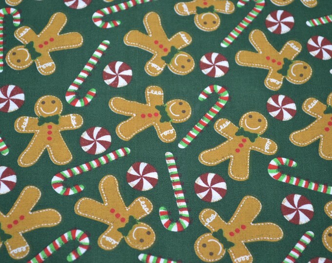 Vintage Christmas Fabric - Gingerbread Man Cookies and Peppermint Candy ...