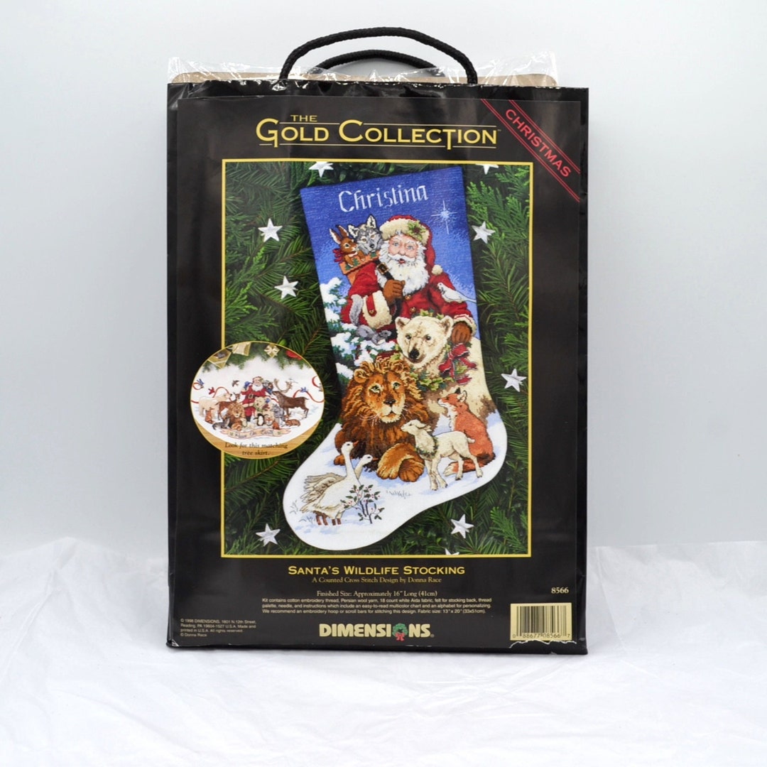 Vintage Dimensions Stocking Cross Stitch Kit - Santa's Wildlife Animals ...