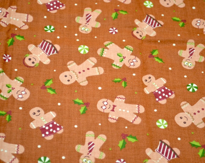 Vintage Christmas Fabric - Gingerbread Men on Brown - Cotton 42" X 30"l ...