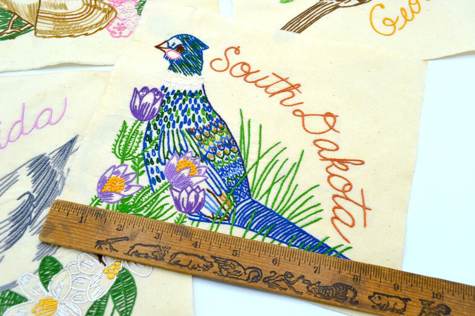 Vintage Quilt Square Embroidered State Birds and Flowers CHOOSE Sold by ...