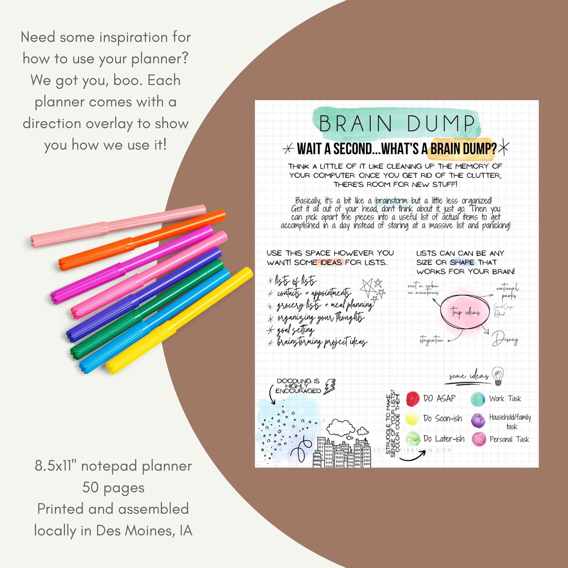 BRAIN DUMP NOTEPAD Adhd Planner Notepad 8.5x11 50 - Etsy