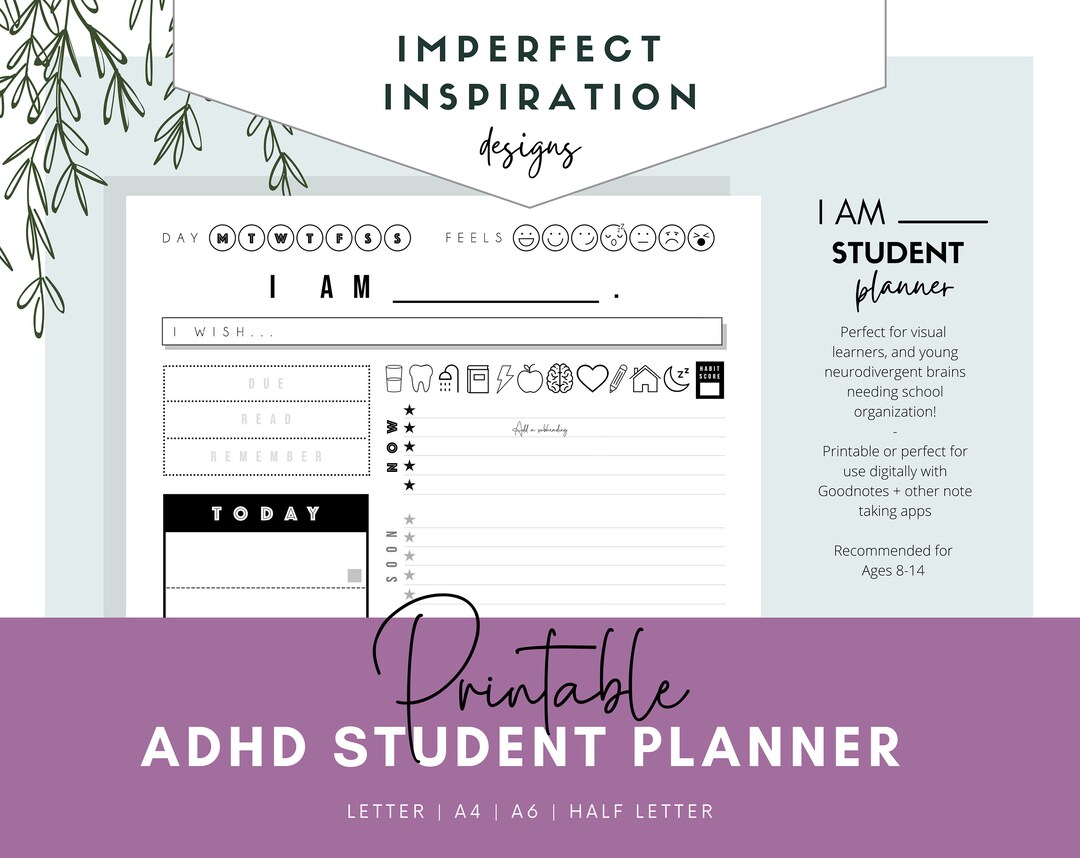 STUDENT PLANNER NOTEPAD | Adhd + Creative Productivity Planner - 8.5x11 ...