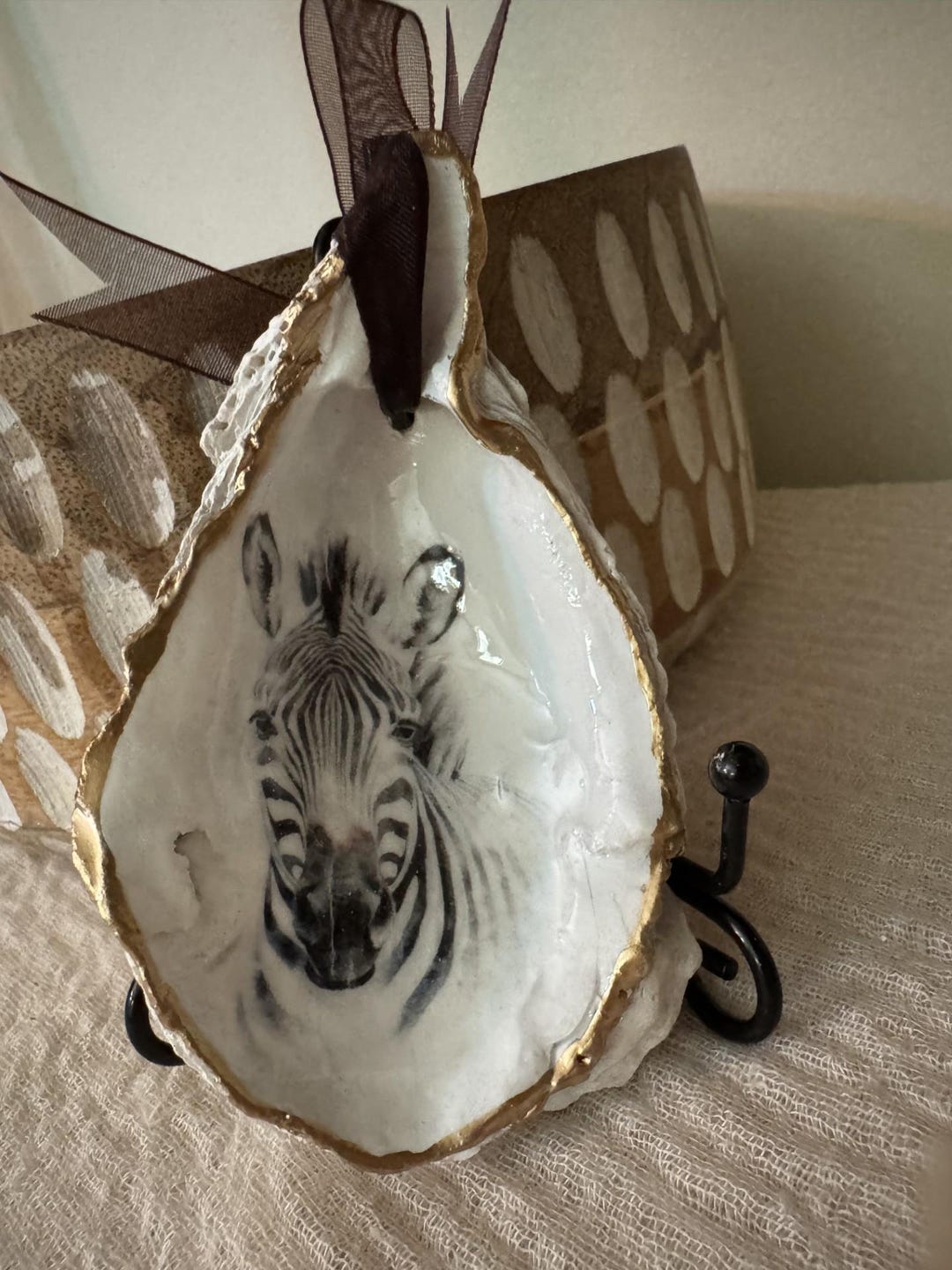 Zebra Oyster Shell Art: Unique Coastal Decor - Etsy