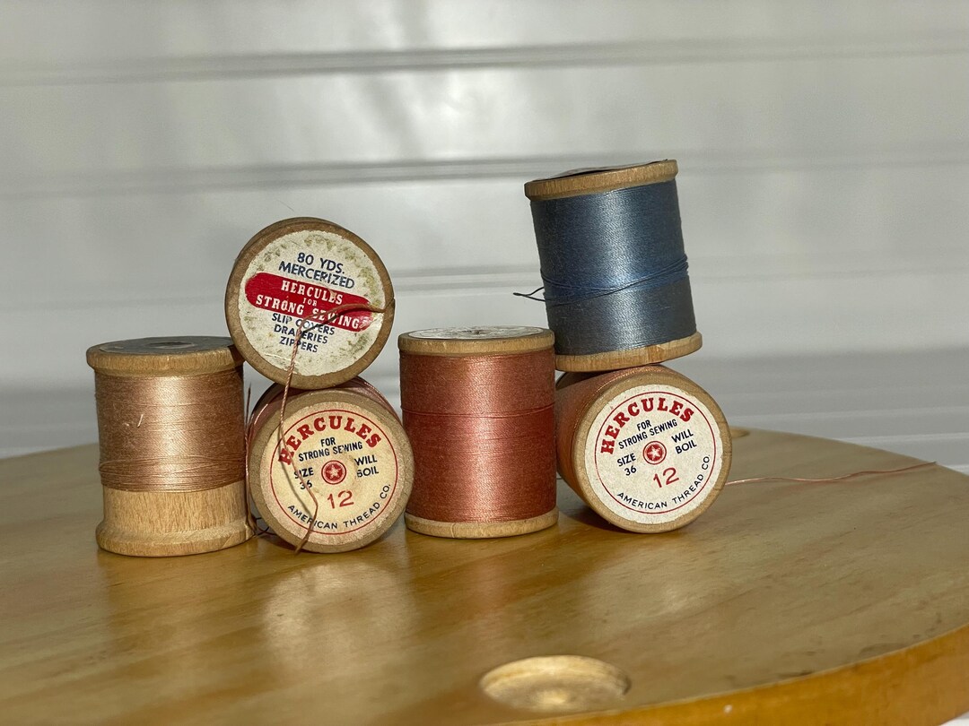 Vintage Wooden Spools With Thread - Hercules Brand - Etsy