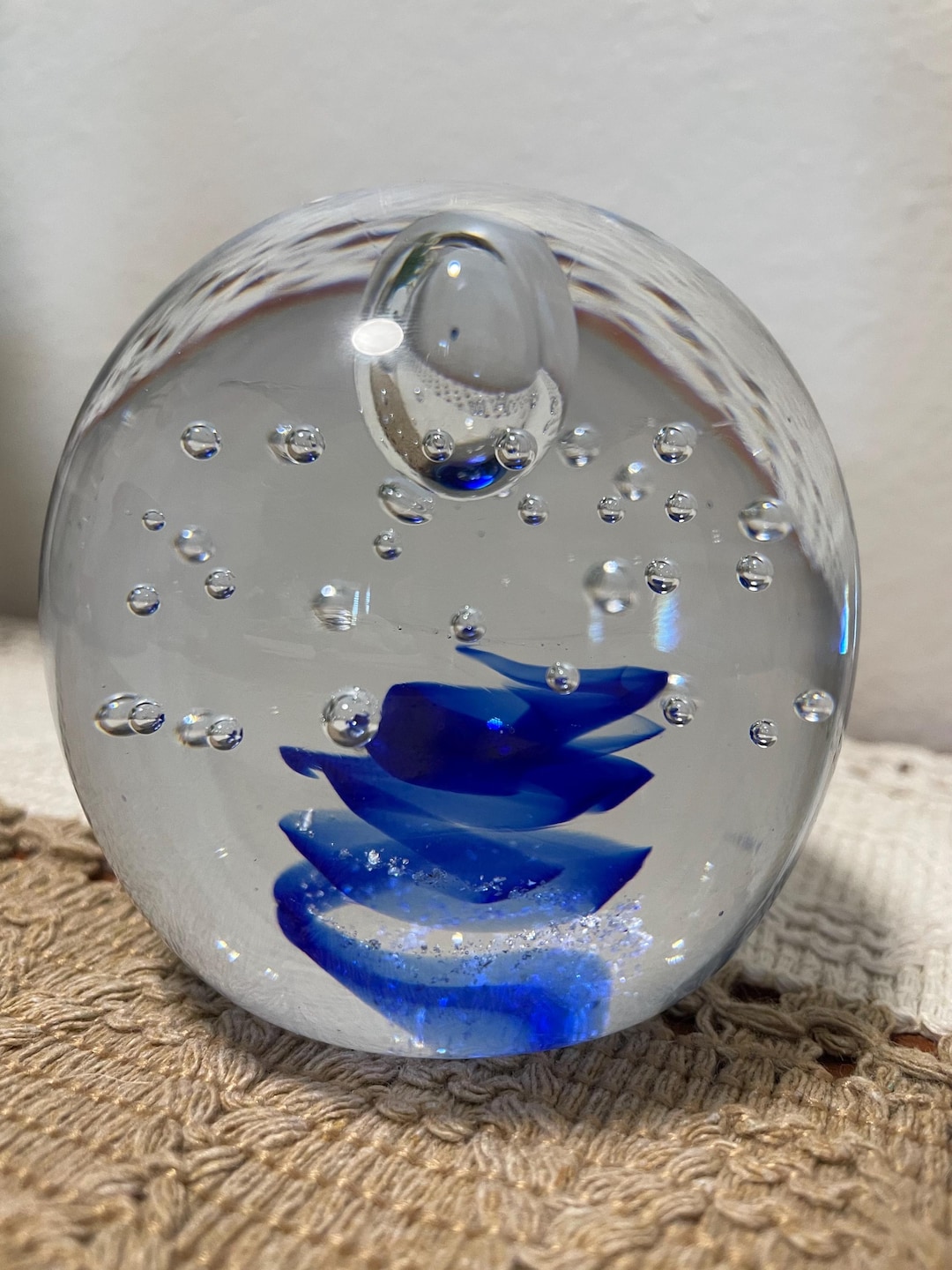 Gorgeous Vintage Hand Blown Paperweight Sphere. Cobalt Blue Swirl and ...