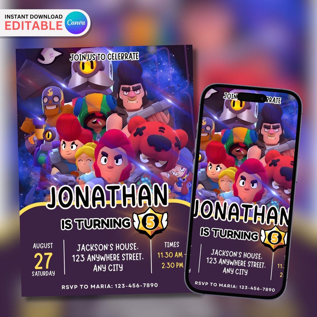 Brawl Stars Birthday Invitation, Brawl Stars Birthday, Brawl Stars ...
