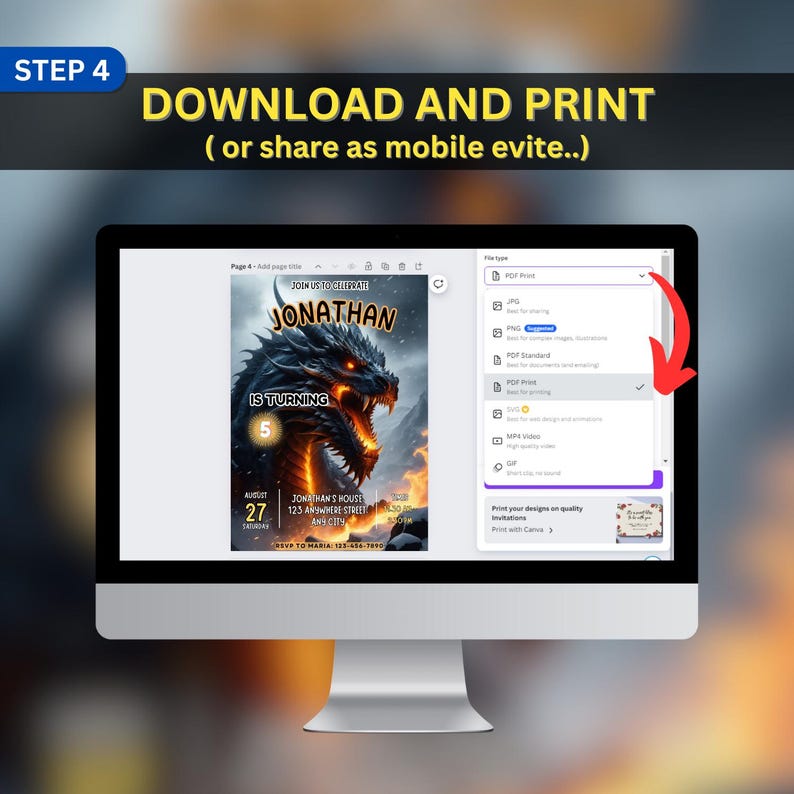 Editable Fantasy Dragon Birthday, Fantasy Dragon Birthday Invitation ...