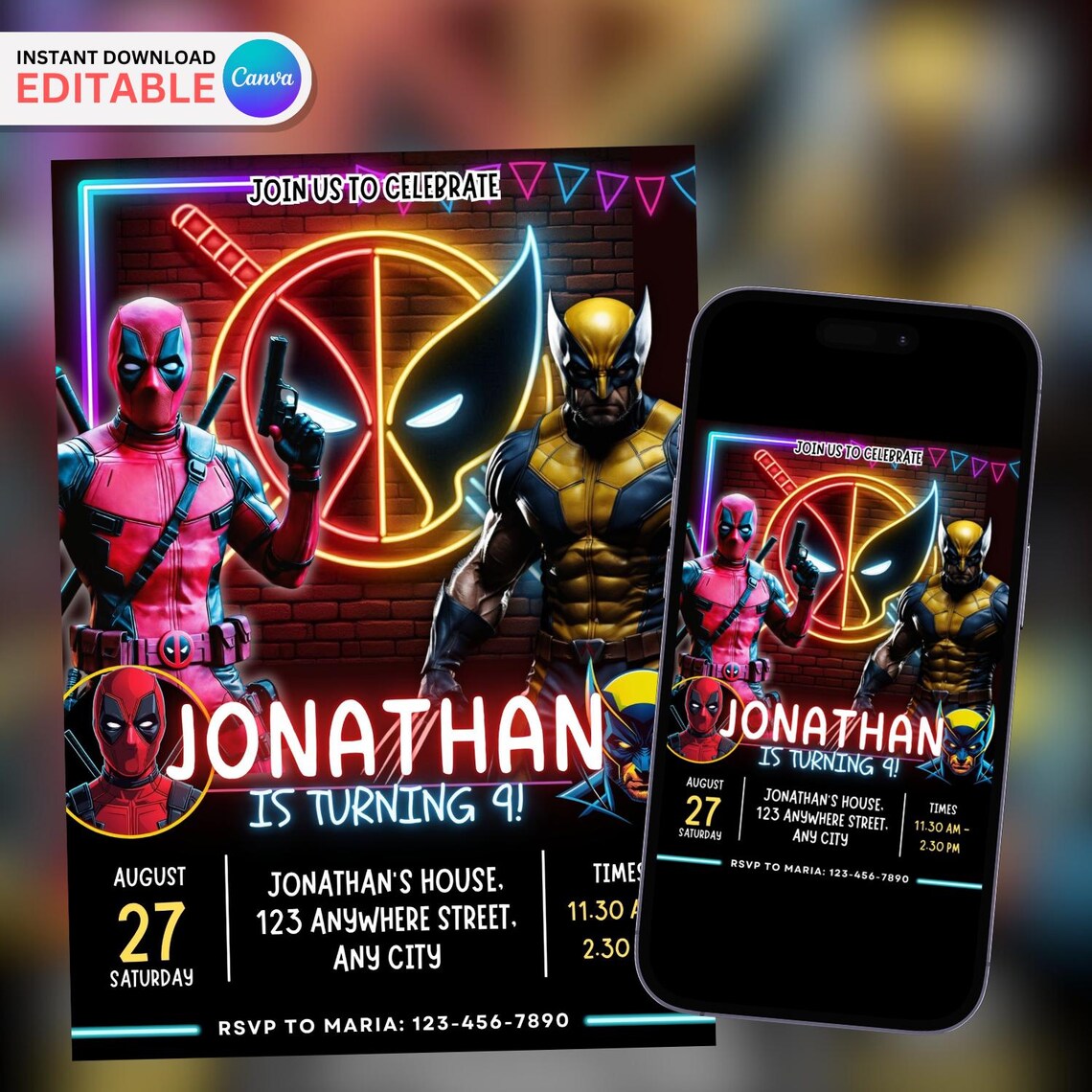 Deadpool & Wolverine Birthday Invitation: Superheroes Party (printable ...