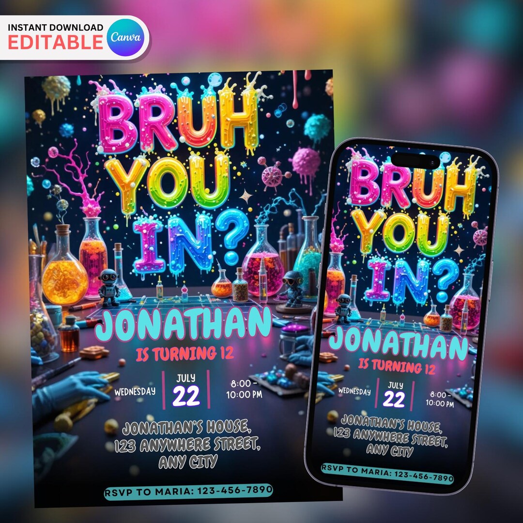Colorful Science Bruh You in Birthday Invitation, Color Splash Party ...