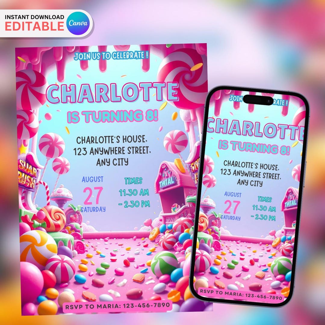 Candy Land Invitation, Candy Land Invites, Instant Download Candies ...