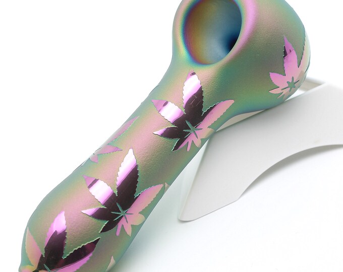 4.3" Glass Smoking Pipes Metallic Leaves Relief Chameleon Color Shift ...