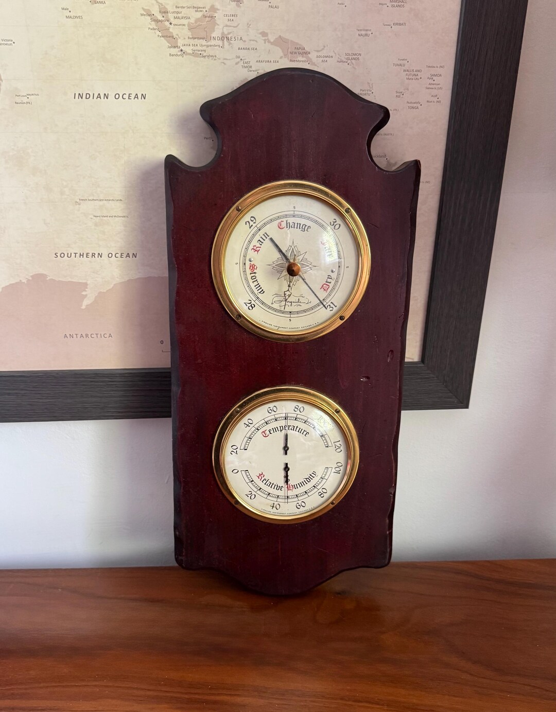 Vintage Airguide Wood & Brass Weather Station – Barometer and ...