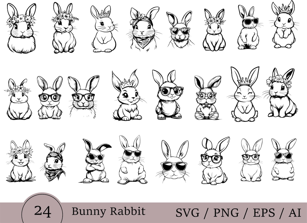 Cute Bunny SVG Bundle | Rabbit Clipart | Digital Download | Includes ...