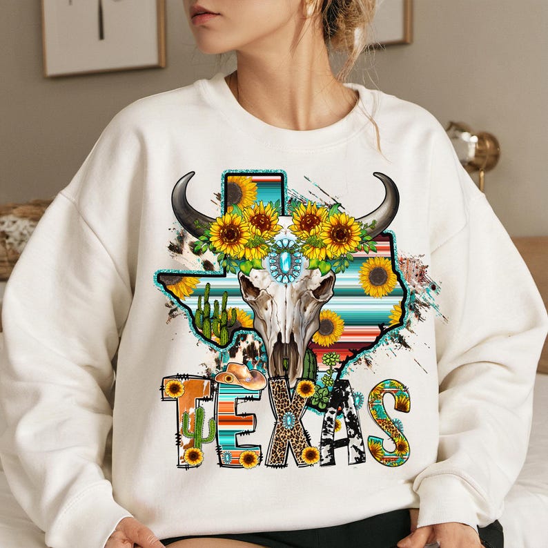 Serape Texas Sunflower Bull Skull PNG: Western Sublimation Design ...