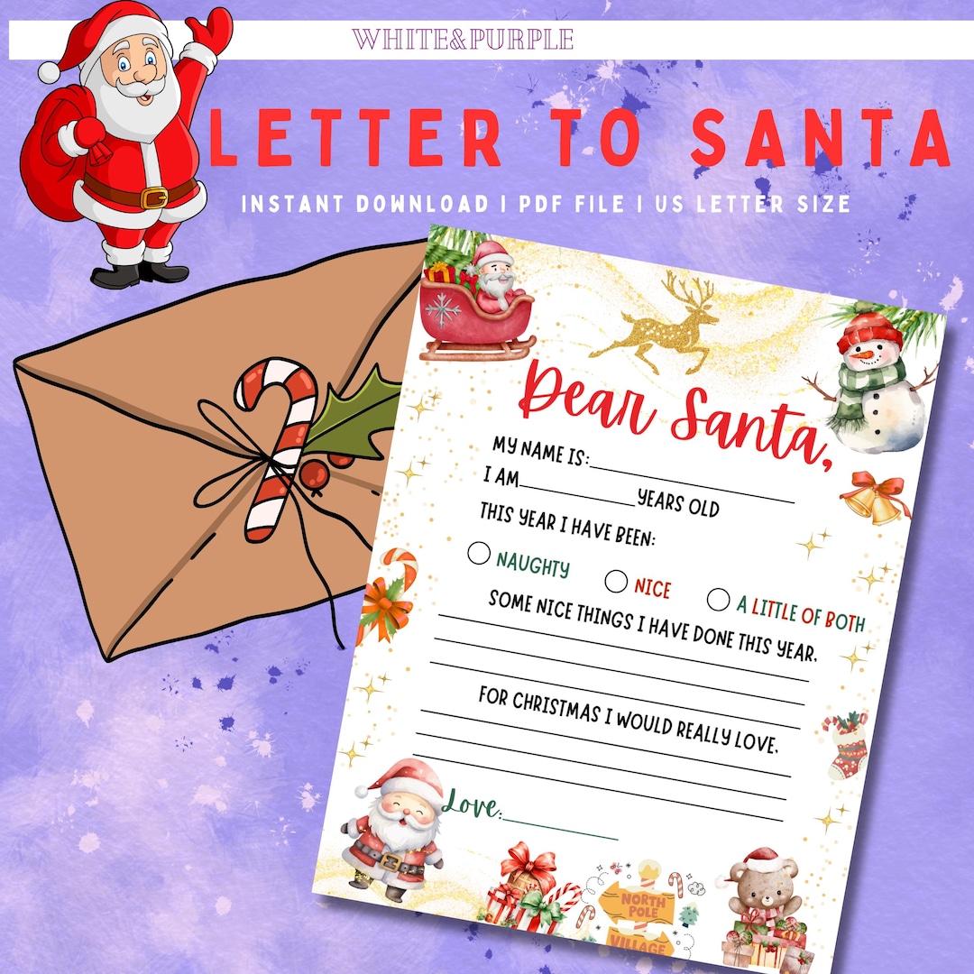 Letter to Santa Printable Santa Wish List Letters Christmas Letter Easy ...