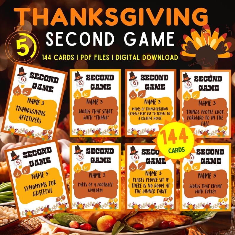 Thanksgiving 5 Second Game | 144 Cards, Family Fun (digital Download ...