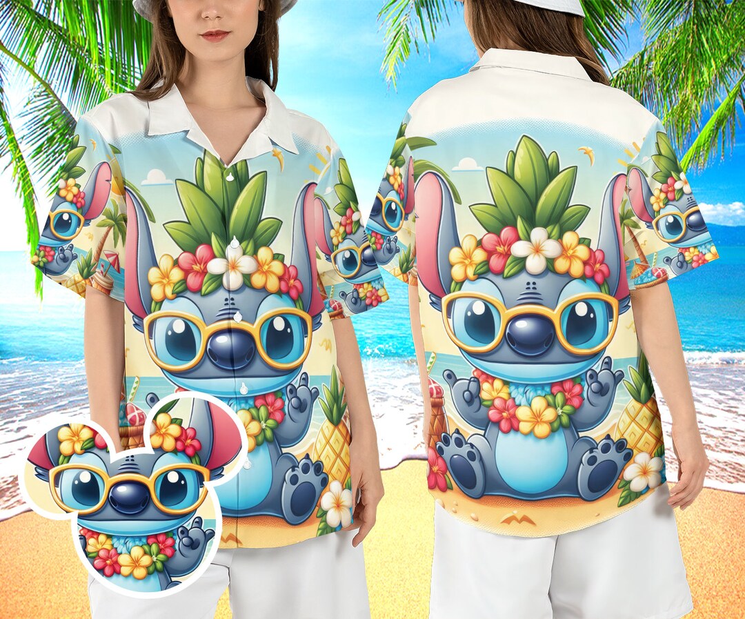 Stitch Pineapple Beach Hawaiian Shirt, Cute Stitch Ohana Hawaii Shirt ...