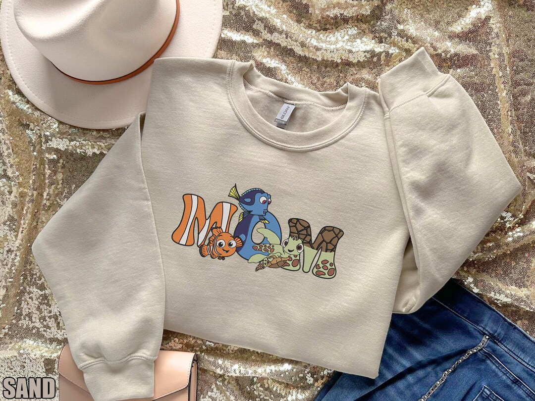 Finding Nemo Mom Embroidered Sweatshirt, Fish Cartoon Characters Mom ...
