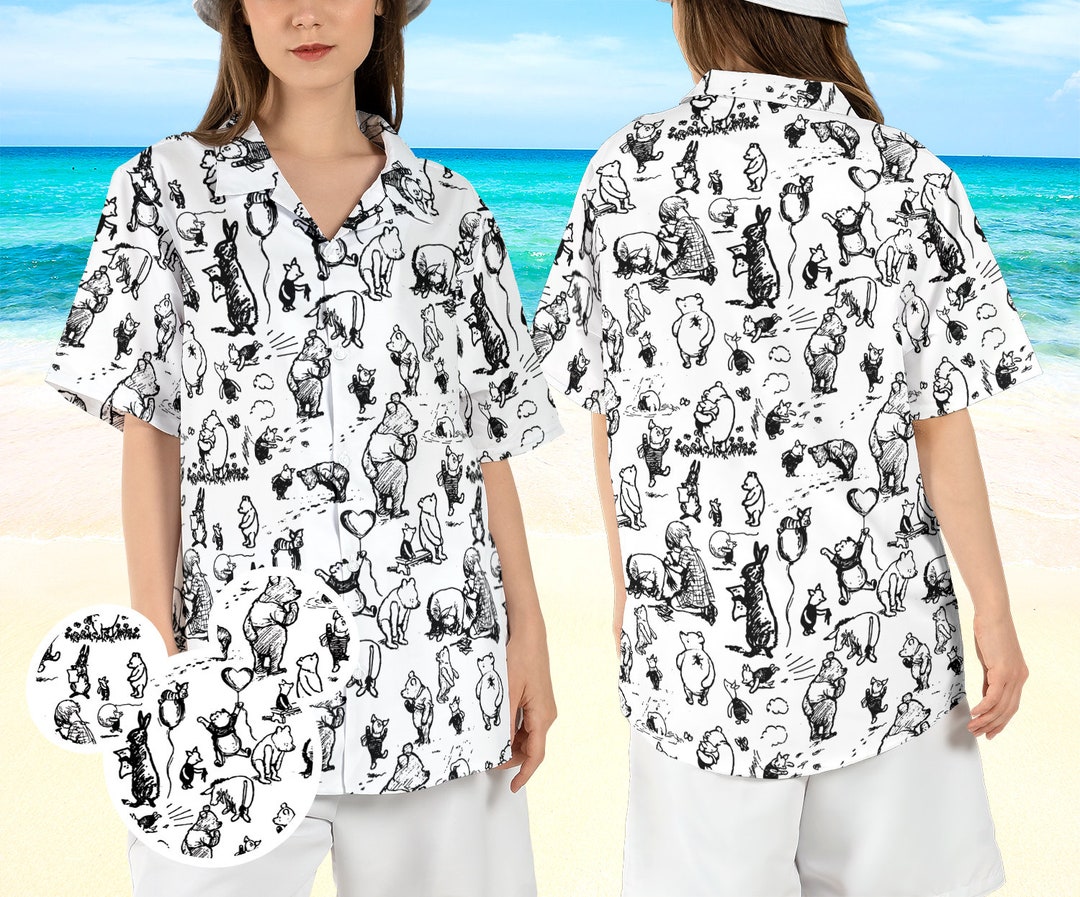 Winnie the Pooh Sketch Hawaiian Shirt, Pooh and Friends Hawaii Shirt ...