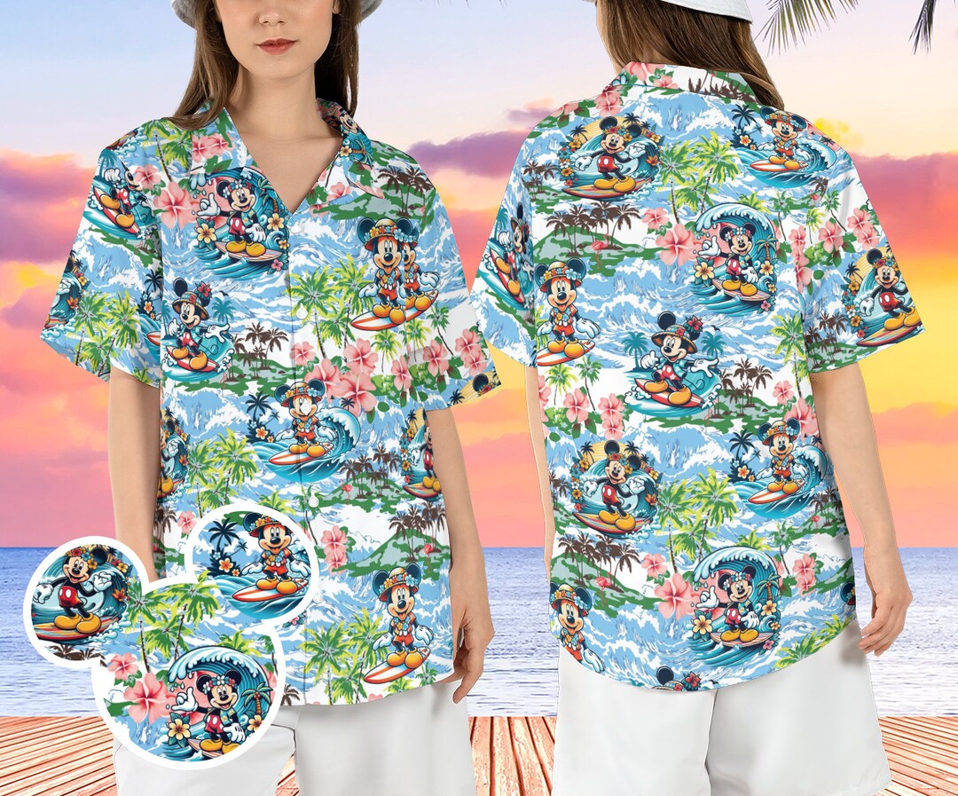 Mickey Mouse Surfing Beach Hawaiian Shirt, Tropical Mickey Palm Tree ...