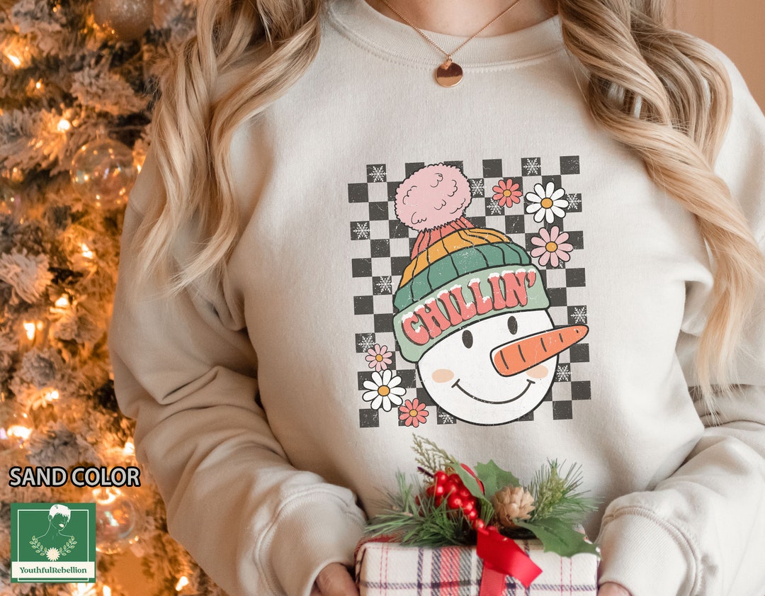 Retro Chillin With Snowman Sweatshirt, Vintage Snowman Christmas ...