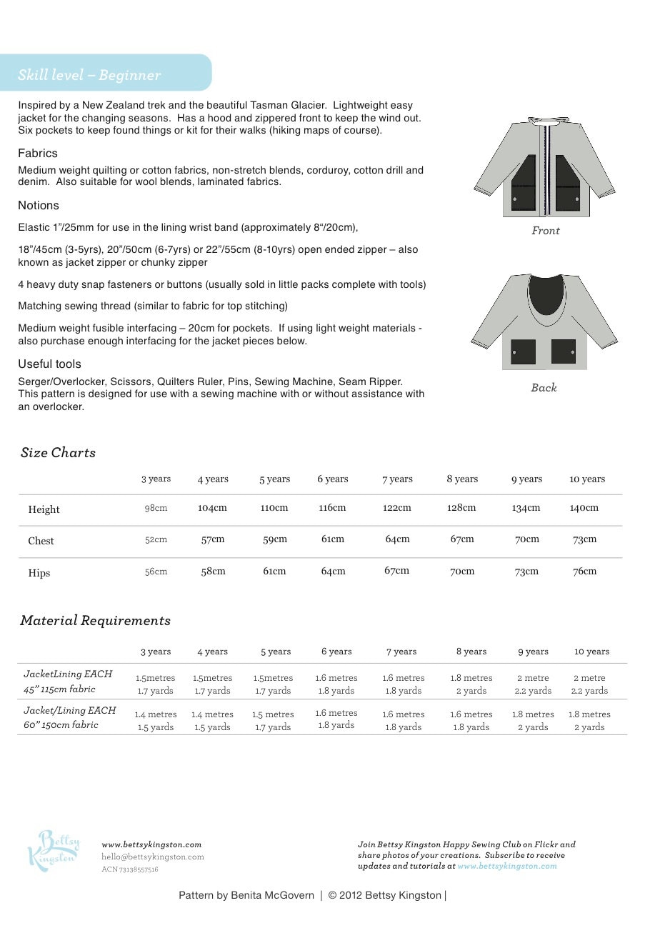 Children Tasman Jacket Sewing PDF Pattern Size 3 to 10 Years - Etsy