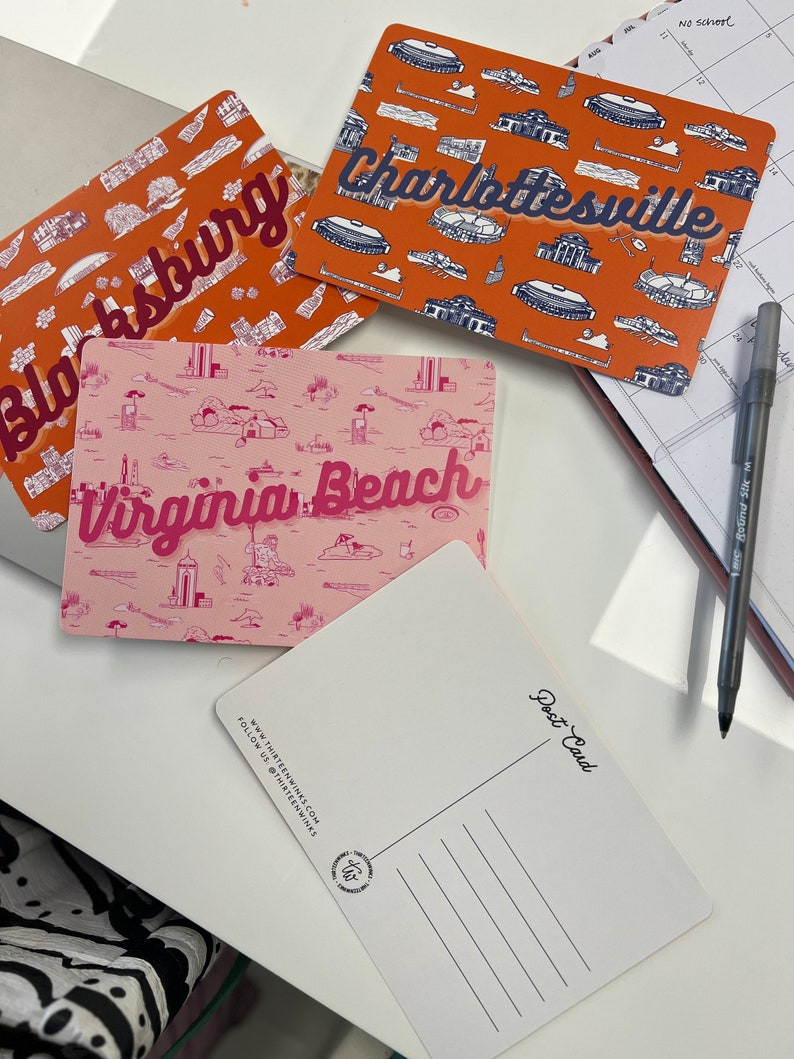 Charlottesville Virginia Toile Postcard, VA - UVA - Etsy