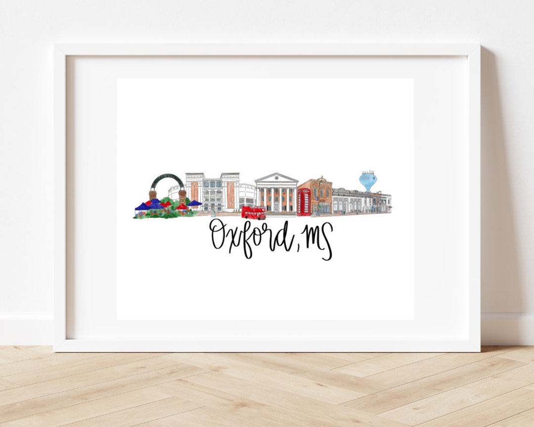 Oxford, MS Mississippi Skyline Print, Oxford Art, Double Decker Bus ...
