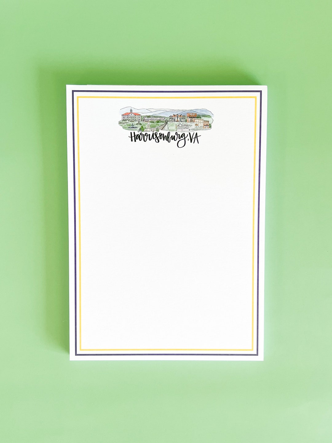 Harrisonburg - JMU - Virginia Skyline Notepad - Purple and Gold - Etsy