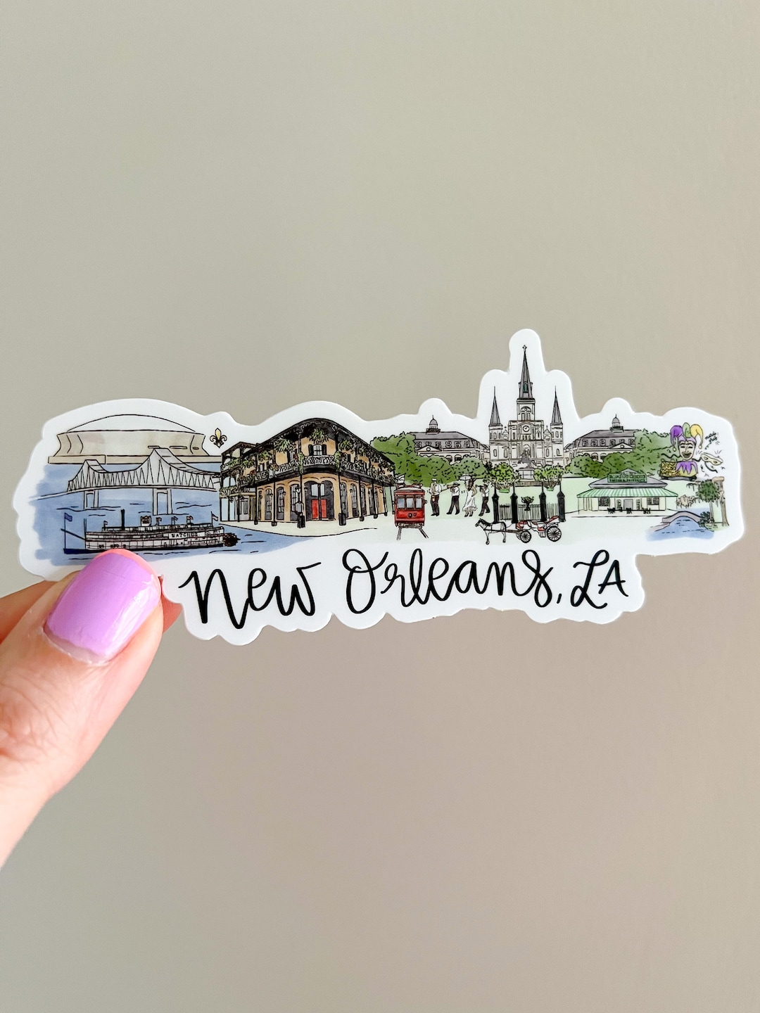 New Orleans Louisiana Skyline/landmark Sticker - Mardi Gras - French ...