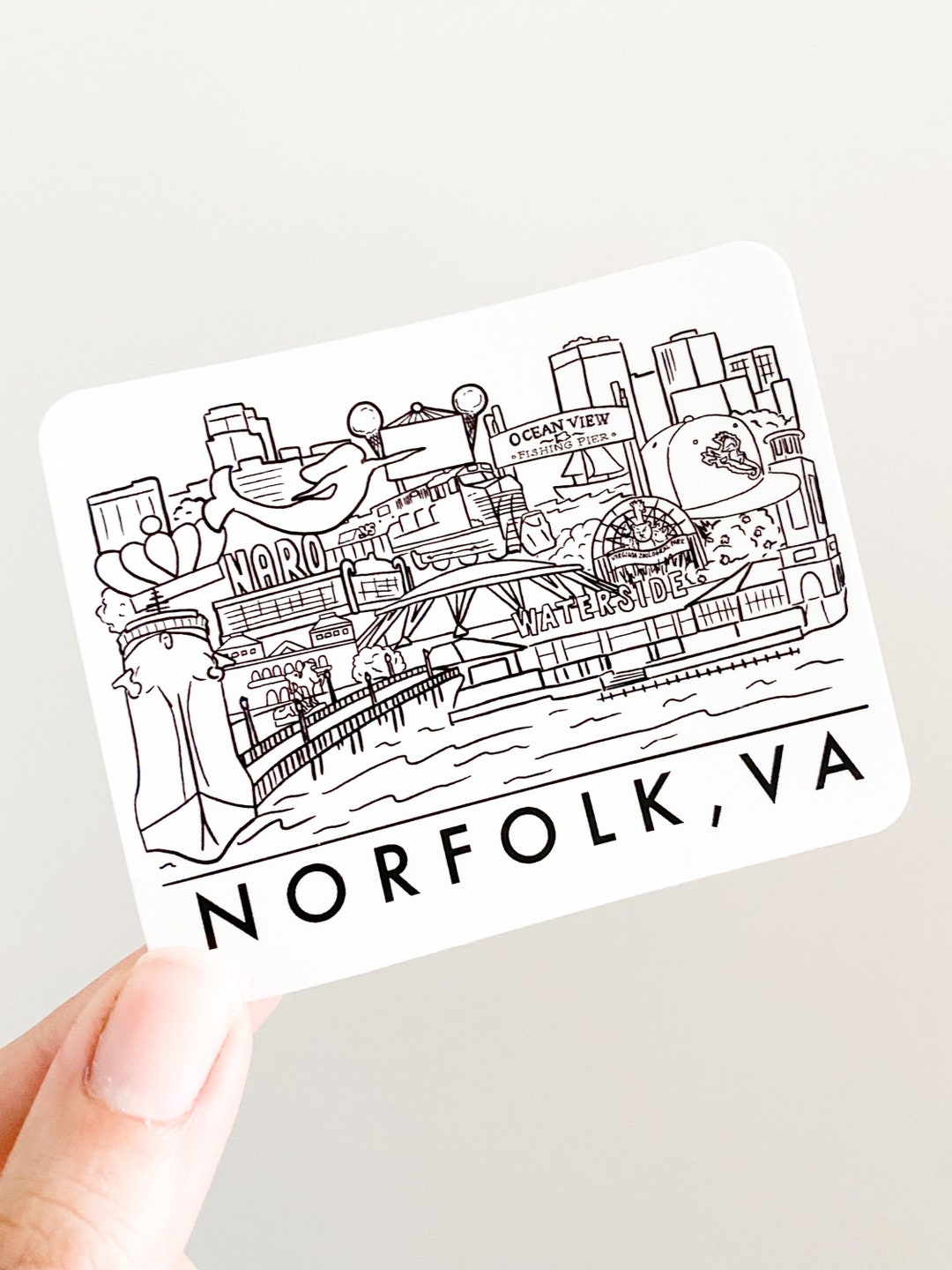 Norfolk Virginia Skyline Sticker Outline B&w - Etsy