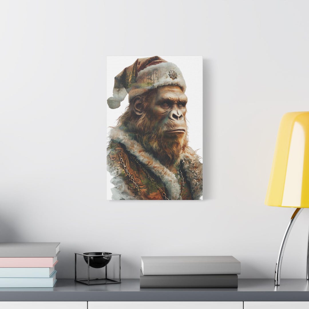 Whimsical Santa Sasquatch Canvas Art, Unique Holiday Decor, Jungle ...