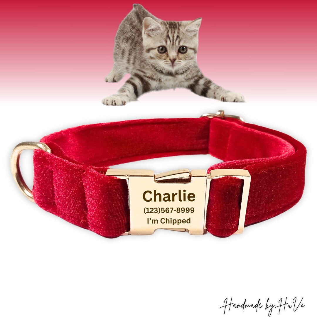 Breakaway Red Velvet Cat Collar Personalized, Various Color Choices ...