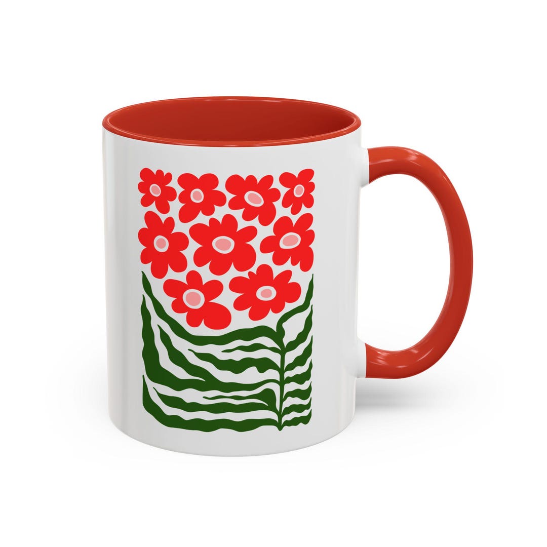 Floral Mug, Boho Tea Cup, Red Blooms, Ceramic Mug, Garden Inspiration ...