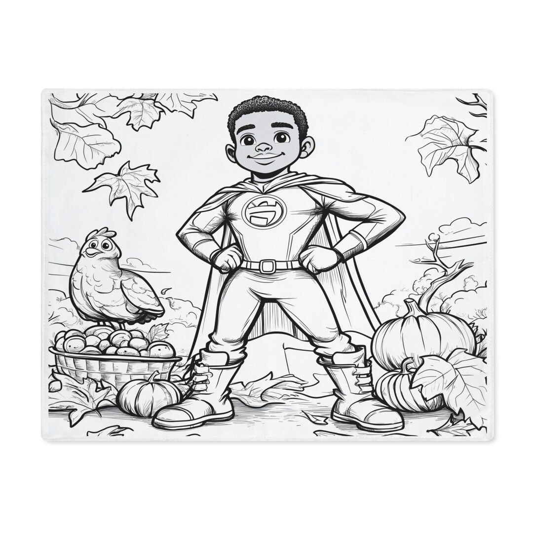 Thanksgiving Superhero Kids Coloring Placemat Fall Harvest Theme ...