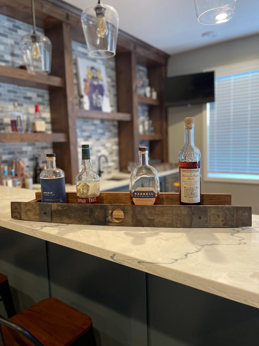 Authentic Whiskey Barrel Stave Shelf: Bourbon Liquor Display - Etsy
