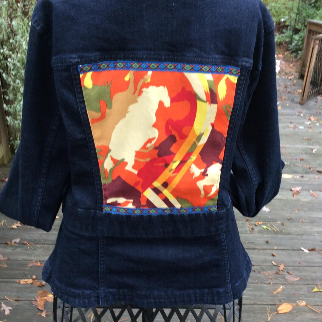Denim Jean Jacket: Equestrian Horse Design, Embellished Cuffs (large ...
