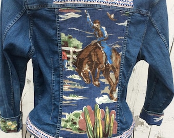 Cowboys. Horses, Rodeo, Vintage Wild West Unique Jean Jacket With ...