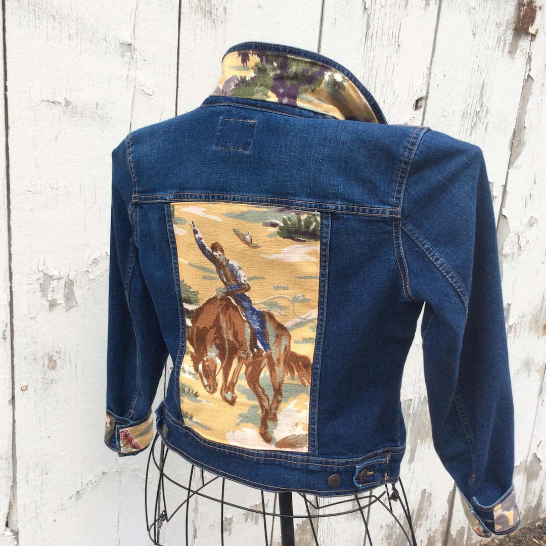 Vintage Cowboy Jean Jacket: Custom Western Style With Barkcloth - Etsy