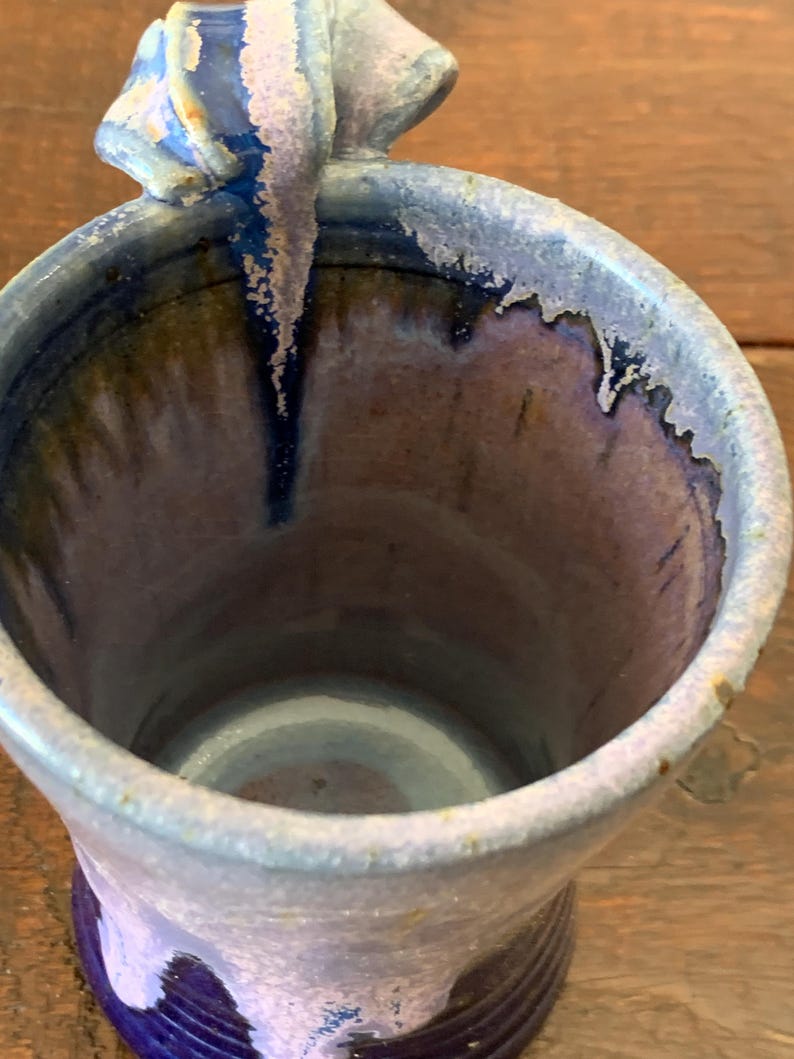 Handmade Stoneware Coffee Mug: Blue Drip Glaze, Knot Handle - Etsy