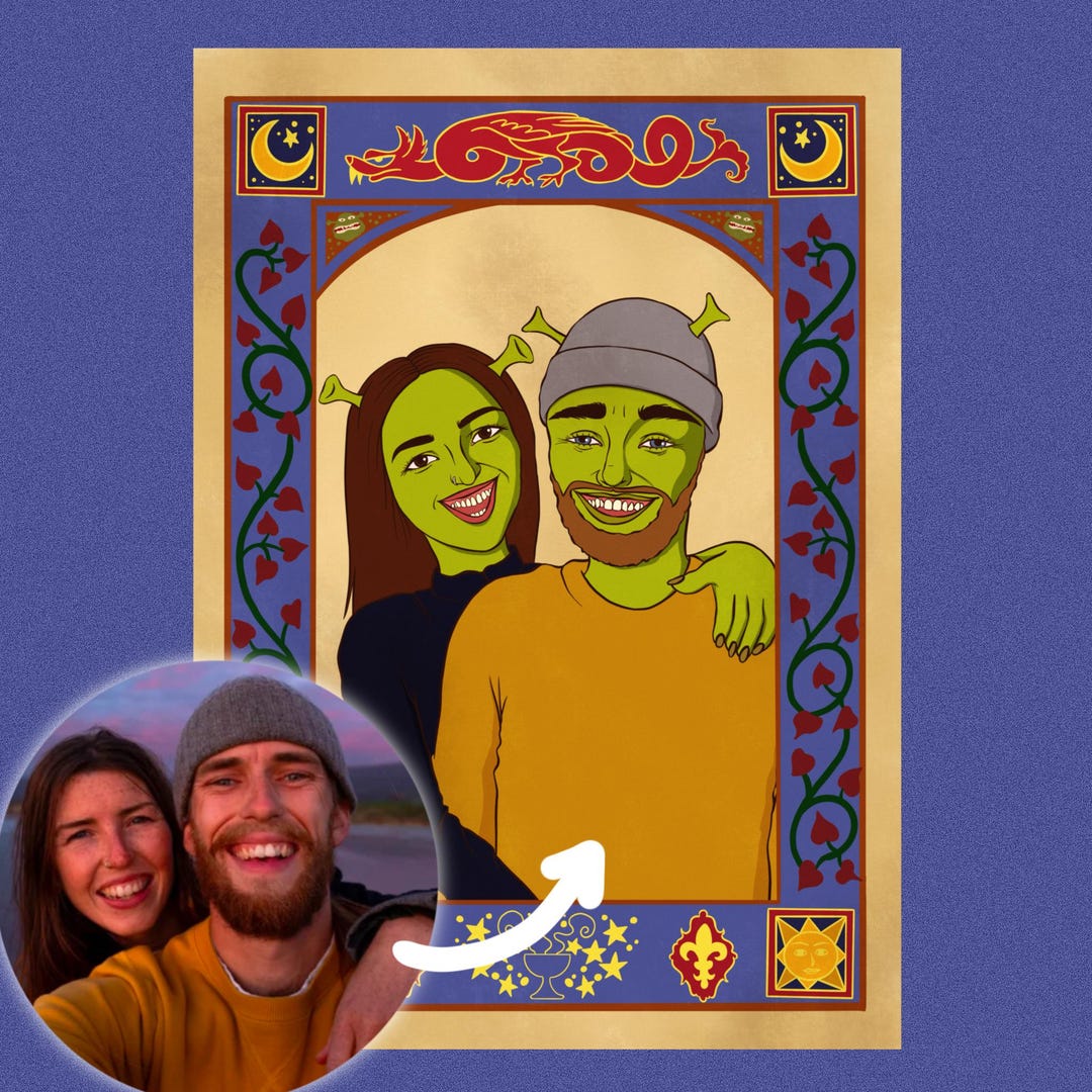 Shrek Inspired Custom Portrait, Couple Ogre Drawing, Family Fun ...