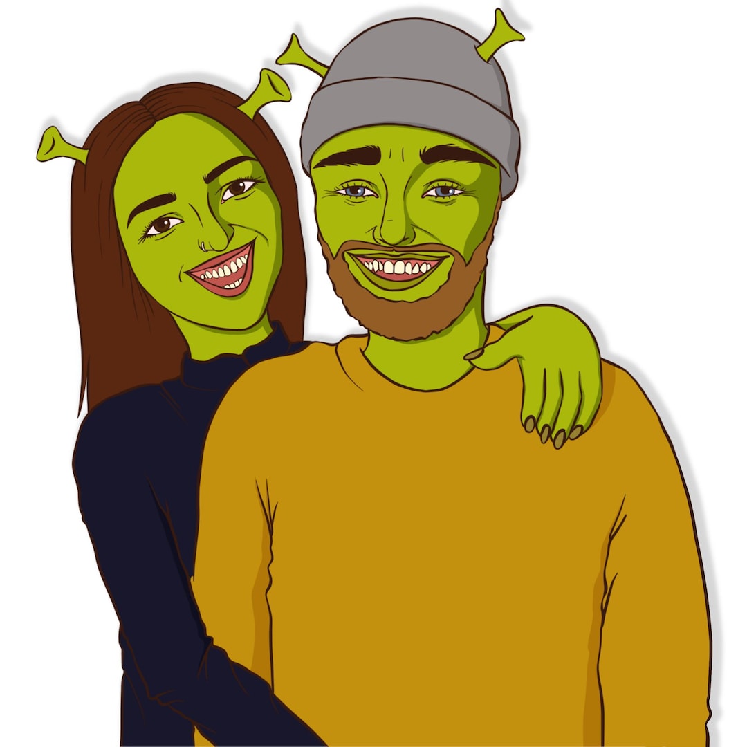 Shrek Inspired Personalized Portrait, Couple Ogre Drawing, Family Funny ...