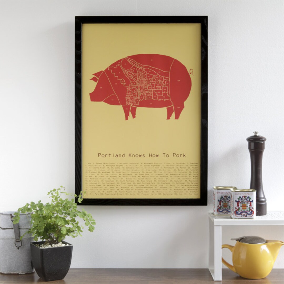 Portland Knows How to Pork - Neighborhood Butchery Map Poster - Etsy