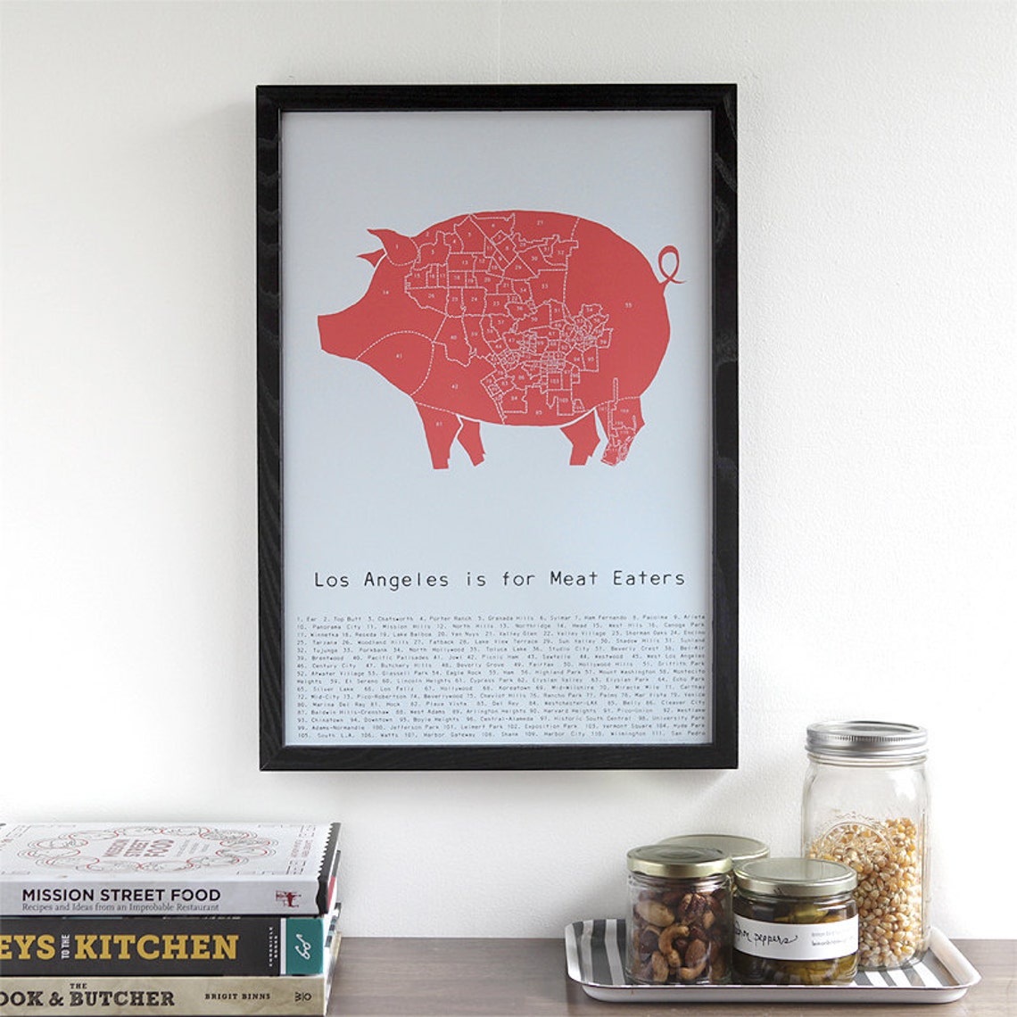 Los Angeles is for Meat Eaters Pig Meat Neighborhood Poster | Etsy