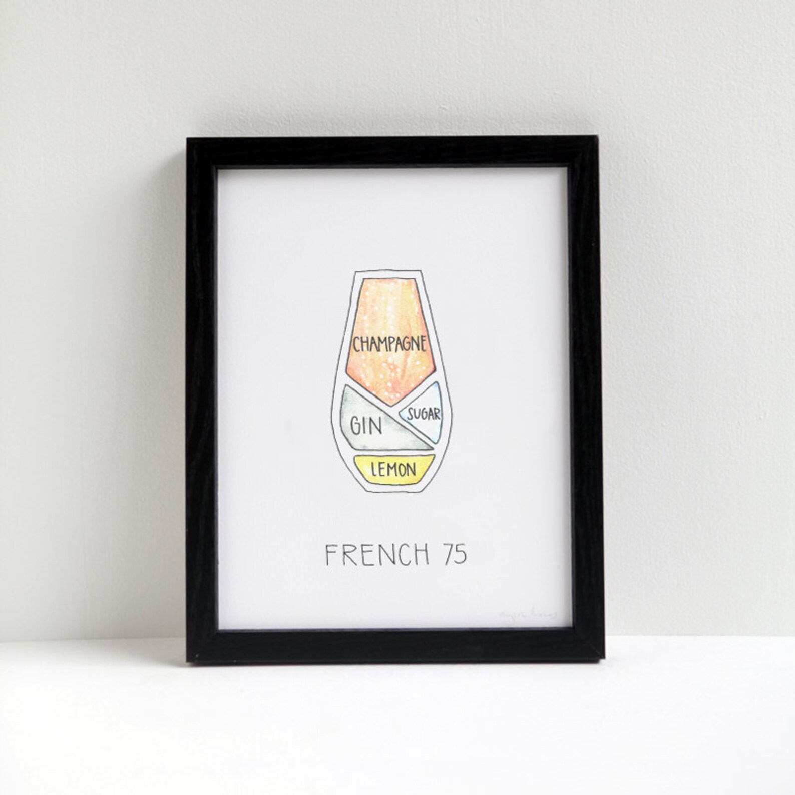 French 75 Cocktail Diagram - Watercolor Art Print - Bar Art - Etsy