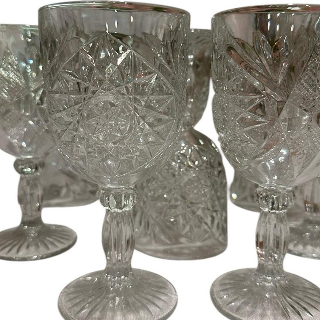 Vintage Libbey Glass Co Hobstar Star Burst Glass Wine Water Goblets Set ...