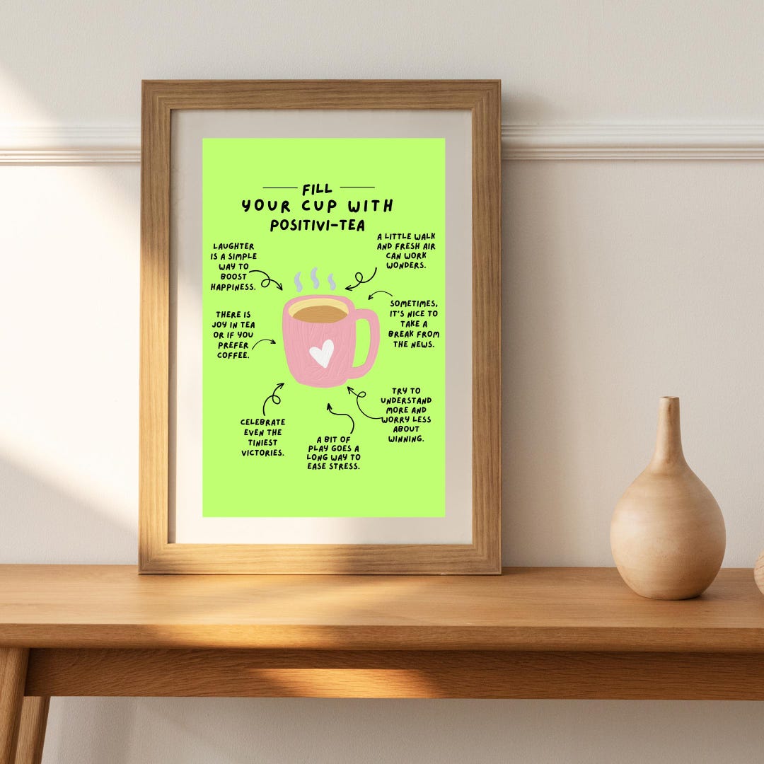 Fill Your Cup With Positivi-tea, Positivity, Therapist Office Art ...