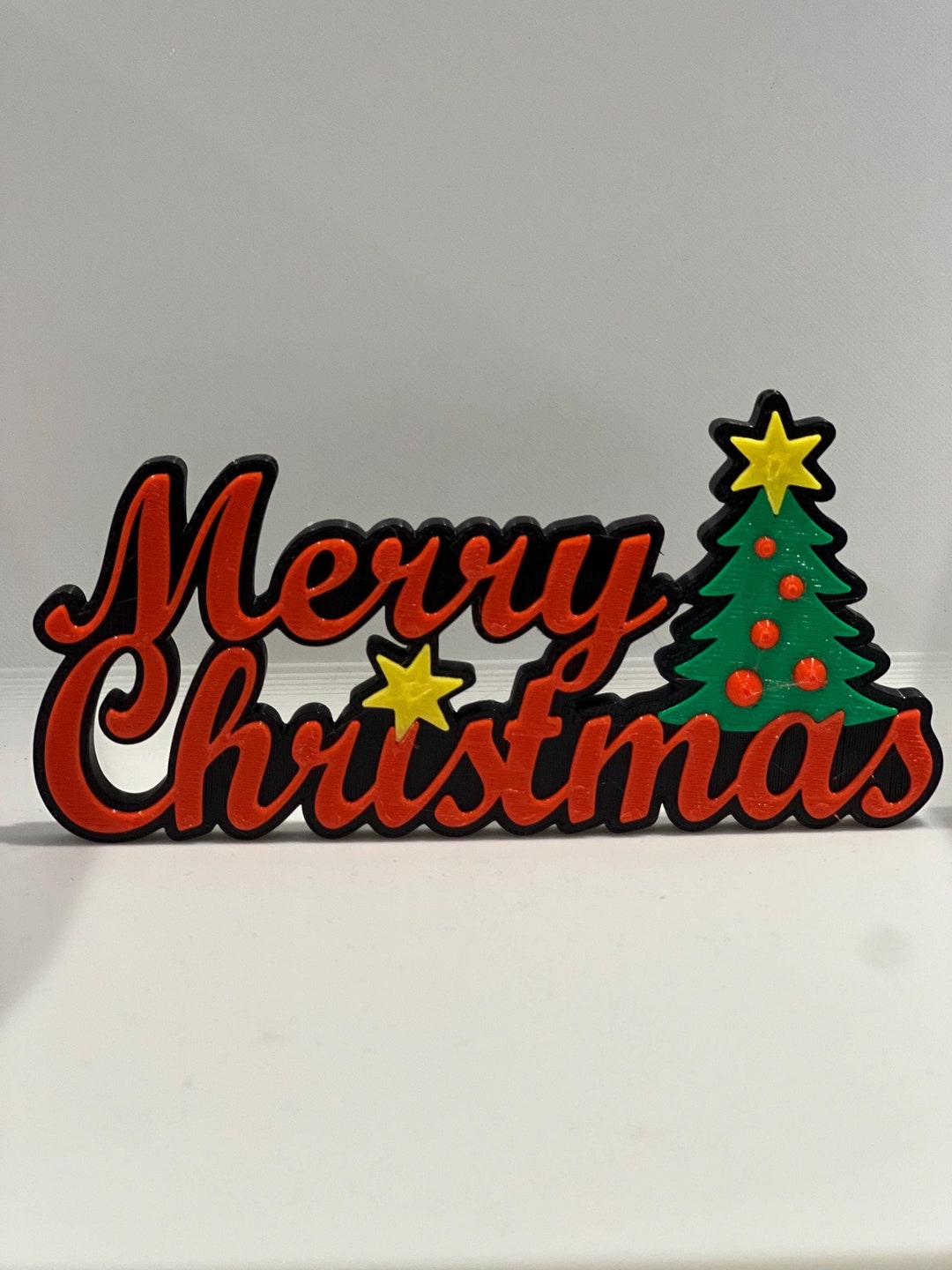 Merry Christmas Sign 3D Printed Holiday Decoration Festive Tabletop ...